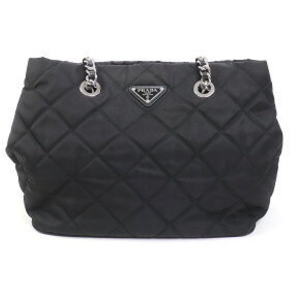 Prada | Bags | Prada Tesuto Triangle Quilted Nylon Chain Tote Bag Black ...